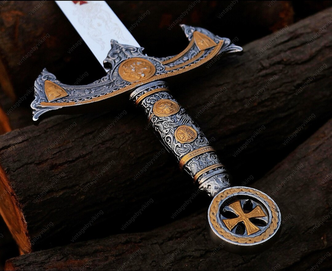 Templar Knight Sword Handmade, Damascus Steel Long Sword, Sacred ...