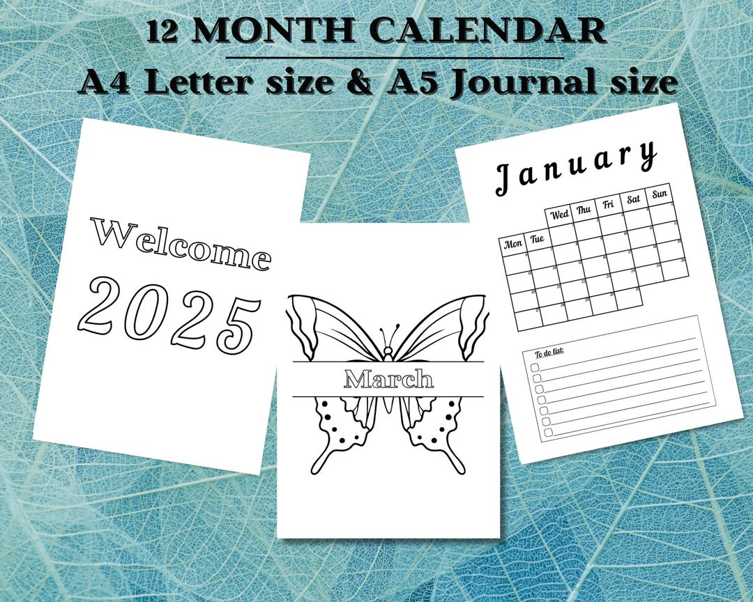 12 Month Calendar - Bundle - Journal Calendar Template - Monthly ...