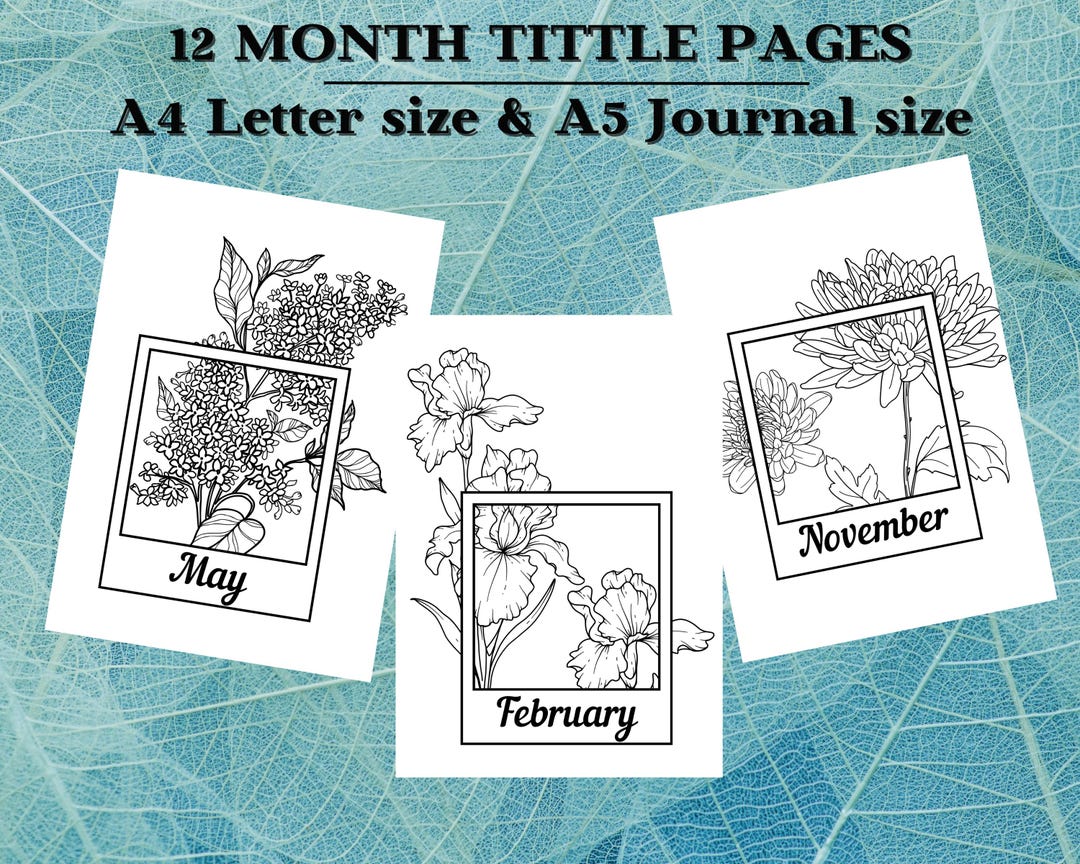 12 Month Title Pages - PRINTABLE Journal Page - Printable Title Page ...