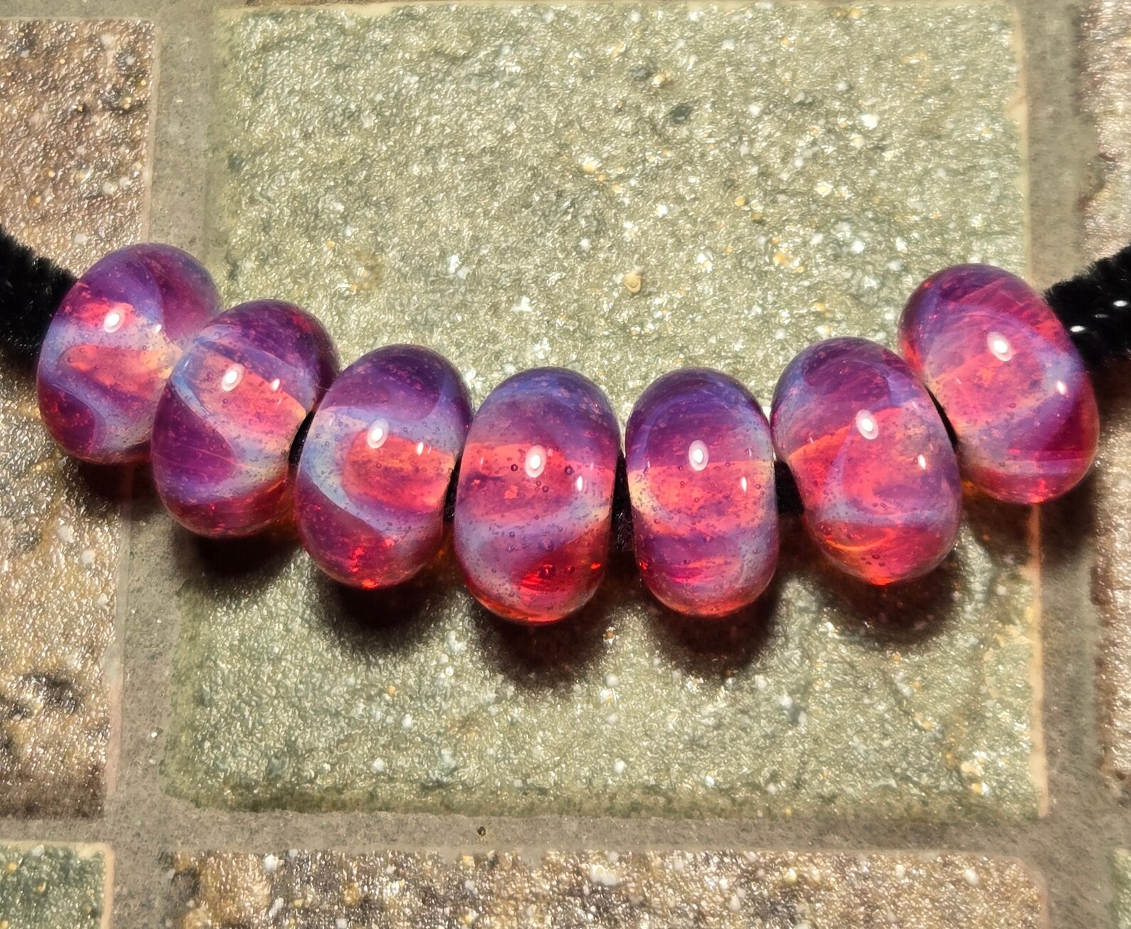 Pink Passion Over Opal Moonstone Turtle Shell Handmade Lampwork Glass ...