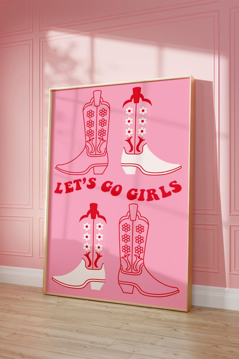 Pink Disco Cowgirl Print Set of 4, Trendy Wall Art, Girly Dorm Room ...