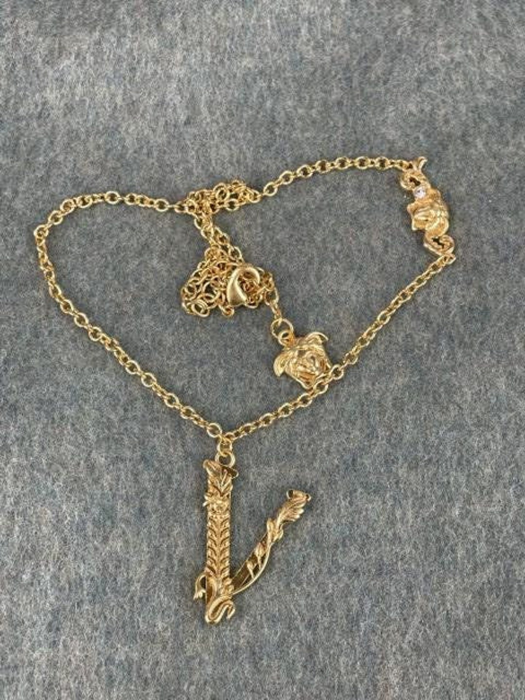 Versace Gold V Drop Curb Chain Necklace Luxury Designer Jewelry ...
