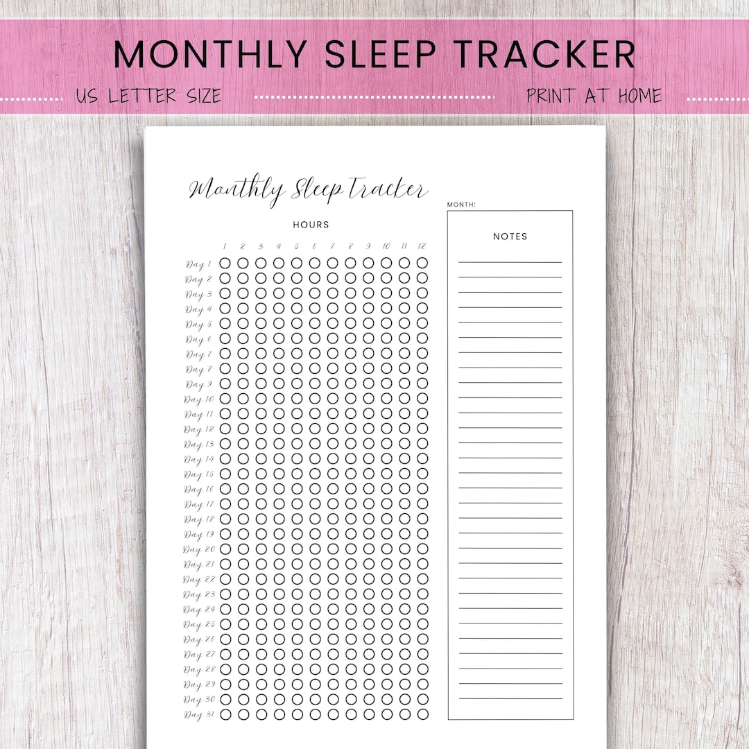 Monthly Sleep Tracker, Hourly Sleep Chart, Monthly Sleep Log, Sleep ...