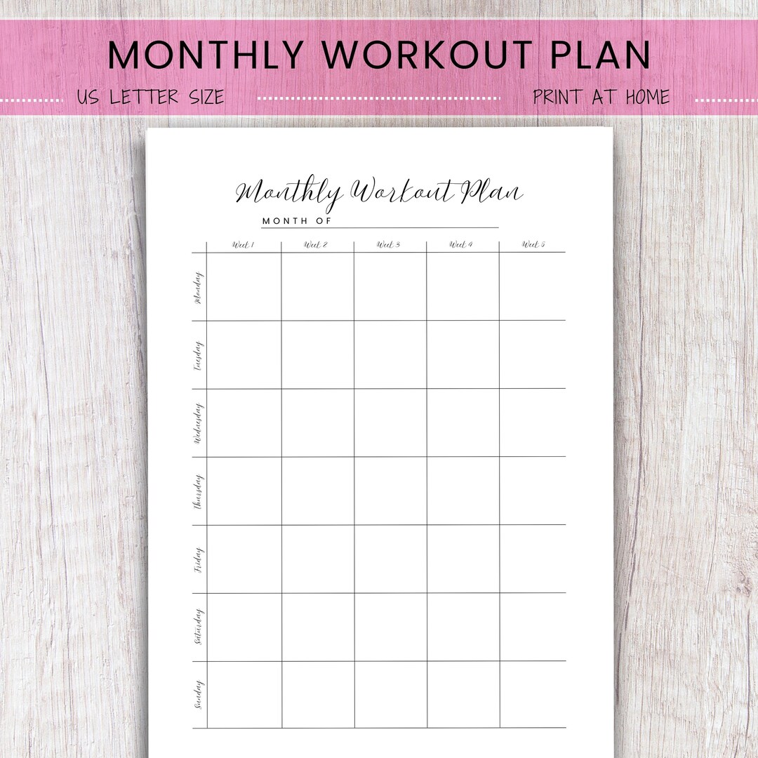 Monthly Workout Plan Fitness Tracker, Simple Workout Plan, 8.5x11 Inch ...