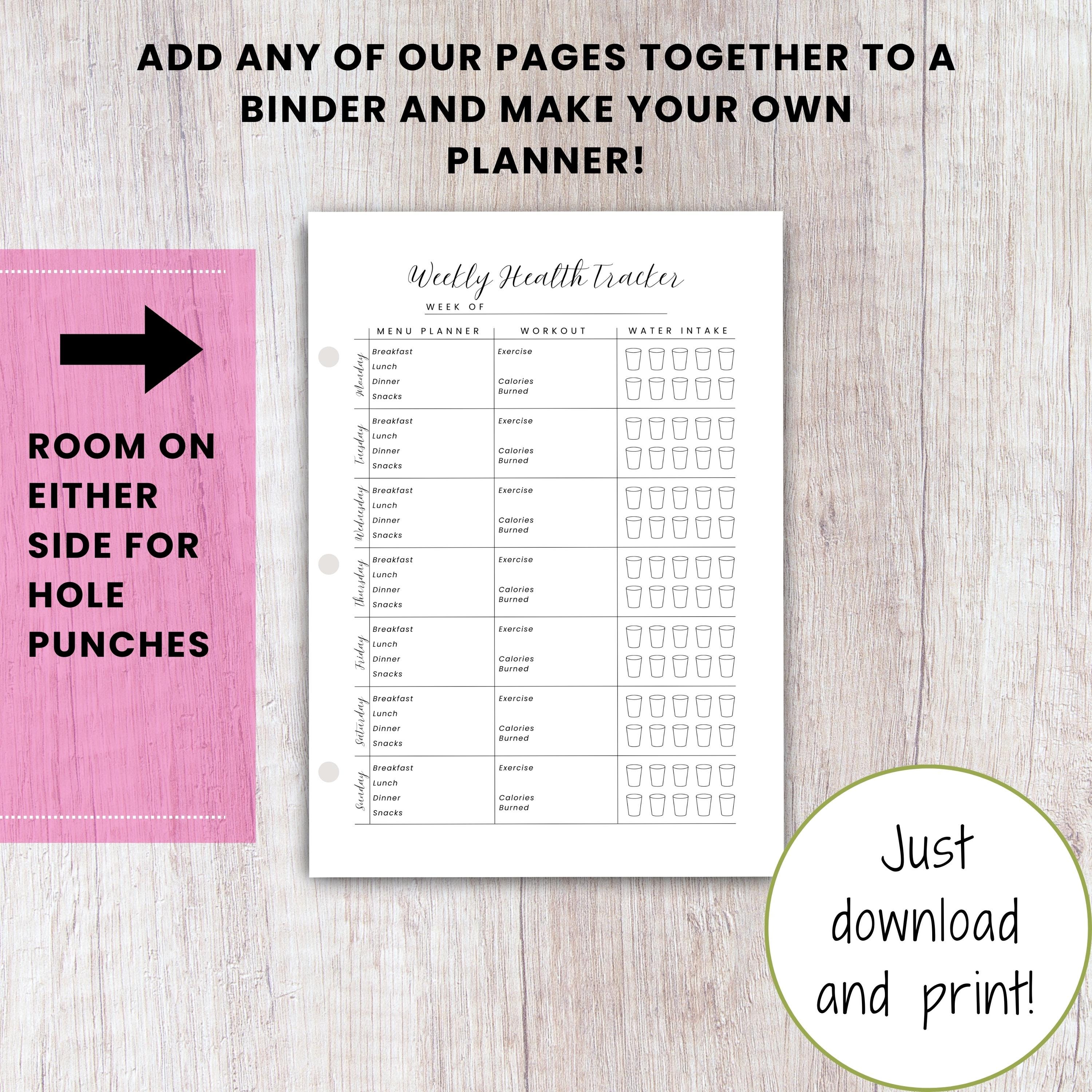 Weekly Health Tracker, Meal Prep & Exercise Chart, 8.5x11 Inch ...