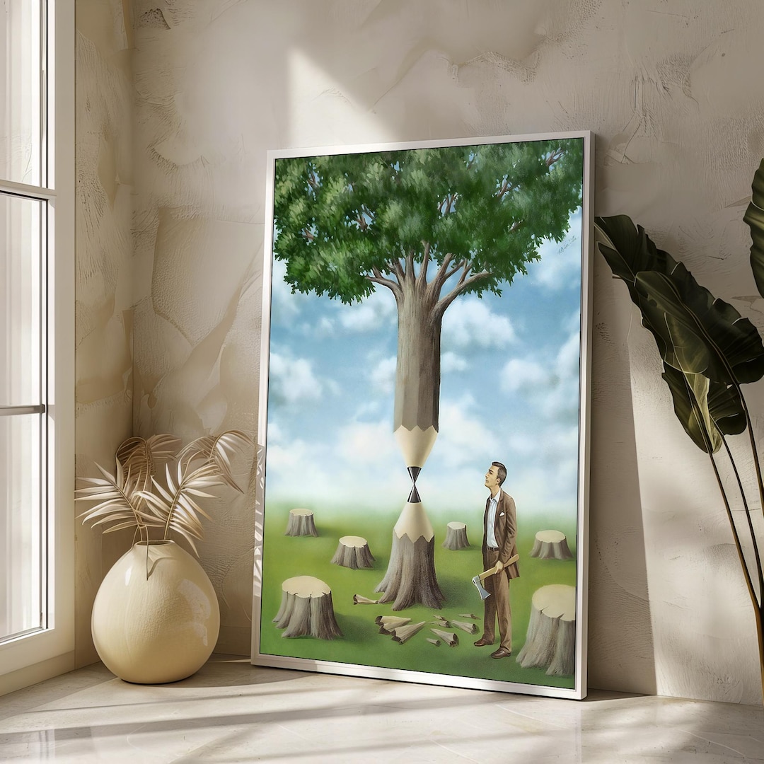 Surreal Tree Pencil Canvas Painting, Thought-provoking Gift for Art ...