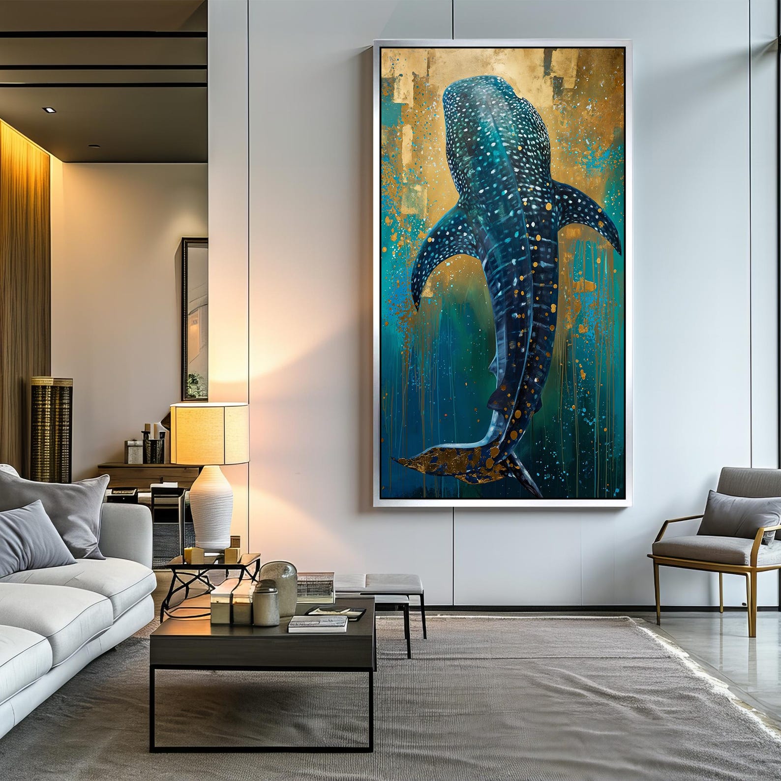 Abstract Whale Shark Canvas Painting Gift - Modern Oceanic Wall Art ...