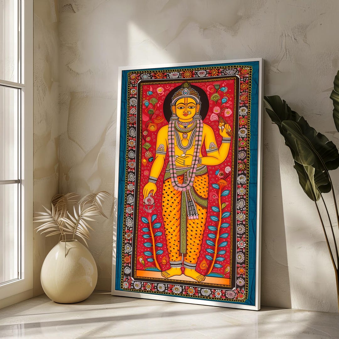Traditional Pattachitra Canvas Art - Vibrant Indian God in Intricate ...
