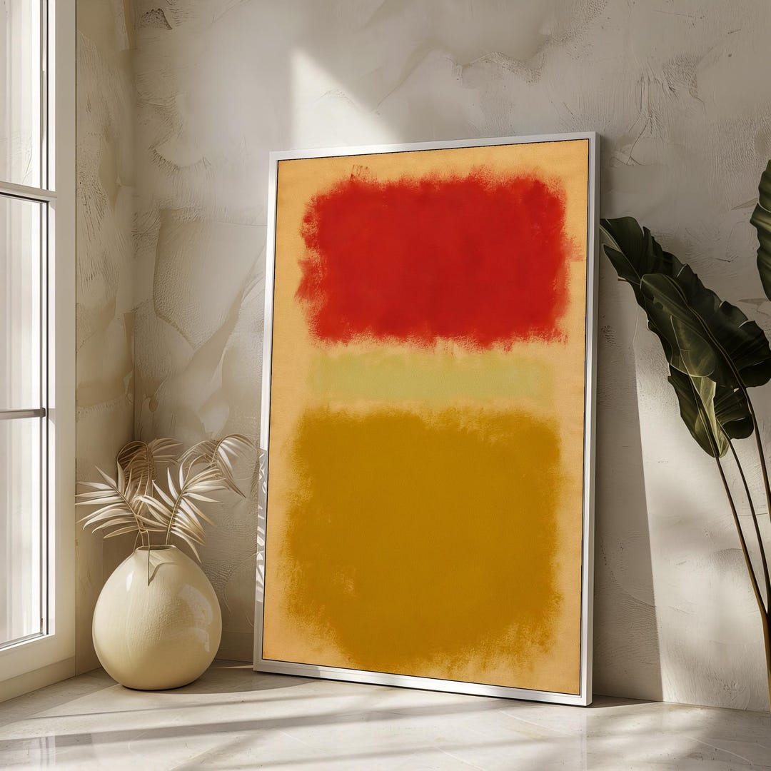 Mark Rothko Art - Vibrant Red and Yellow Rectangles on Beige Canvas ...