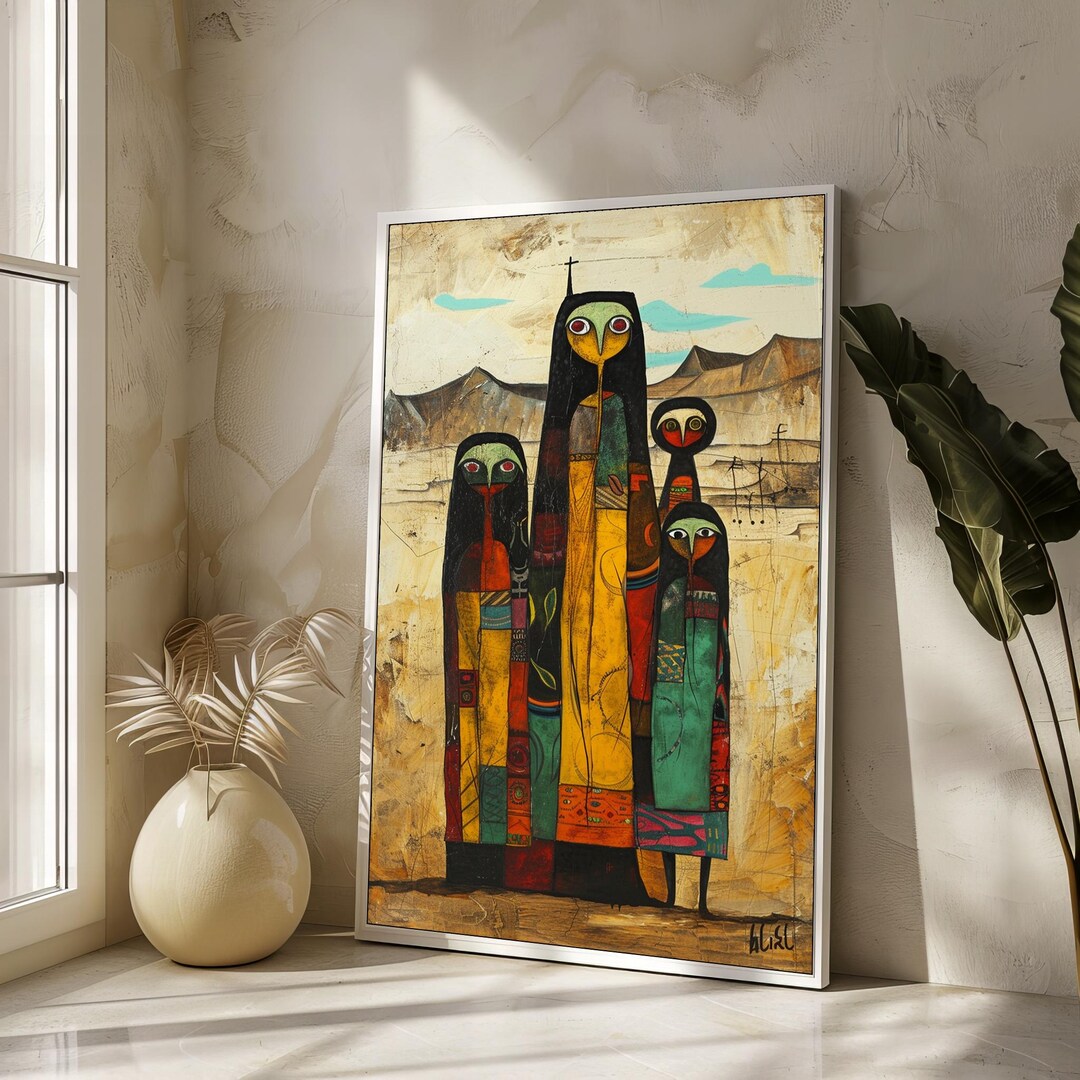 Abstract Bedouin Family Canvas Art - Minimalist Ethnic Figures in ...