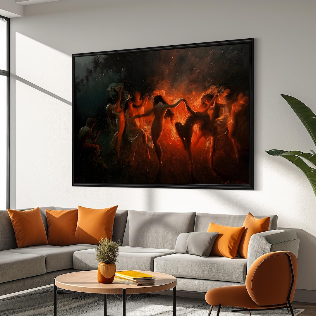 Joseph Tomanek 'fire Dance' Canvas Painting - Mesmerizing Night Scene ...