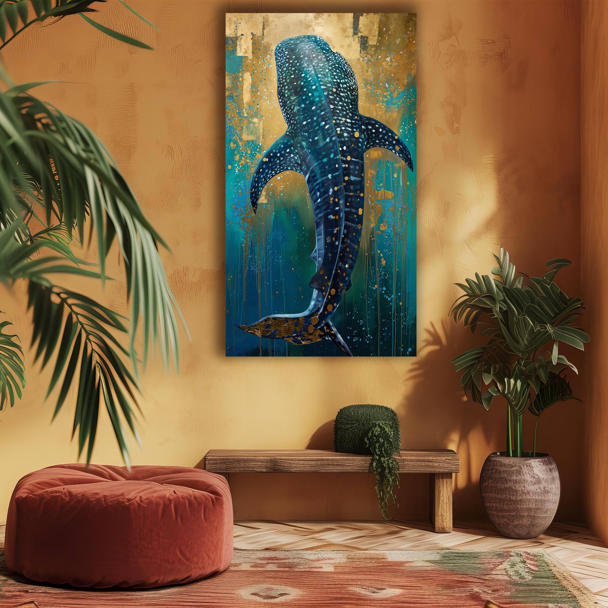 Abstract Whale Shark Canvas Painting Gift - Modern Oceanic Wall Art ...