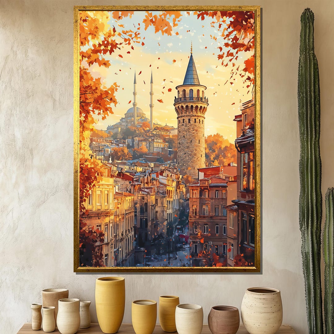 Galata Tower Istanbul Canvas Painting, Autumn Cityscape Art, Historic ...