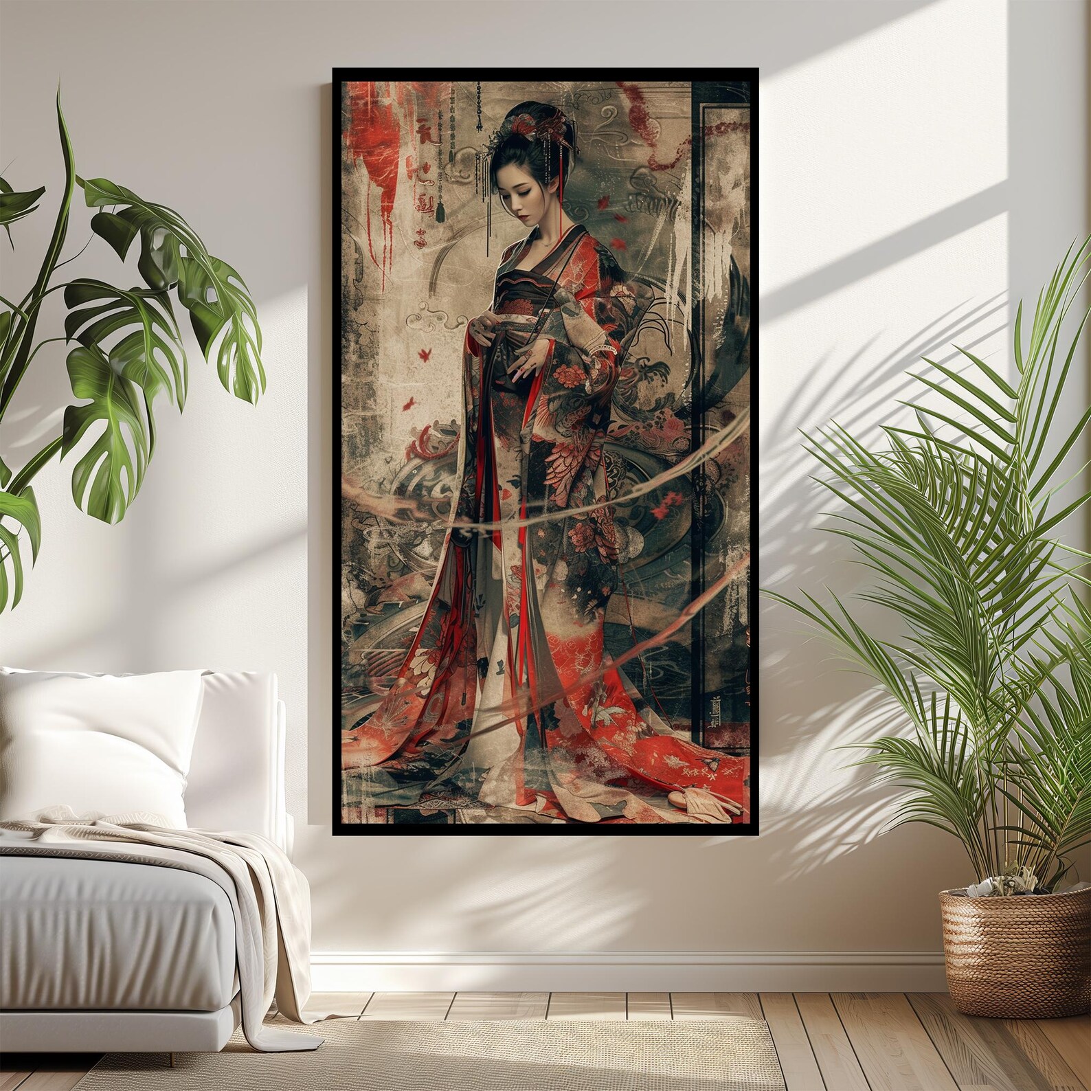 Vintage Geisha in Ornate Kimono Canvas Art – Traditional Japanese Wall ...