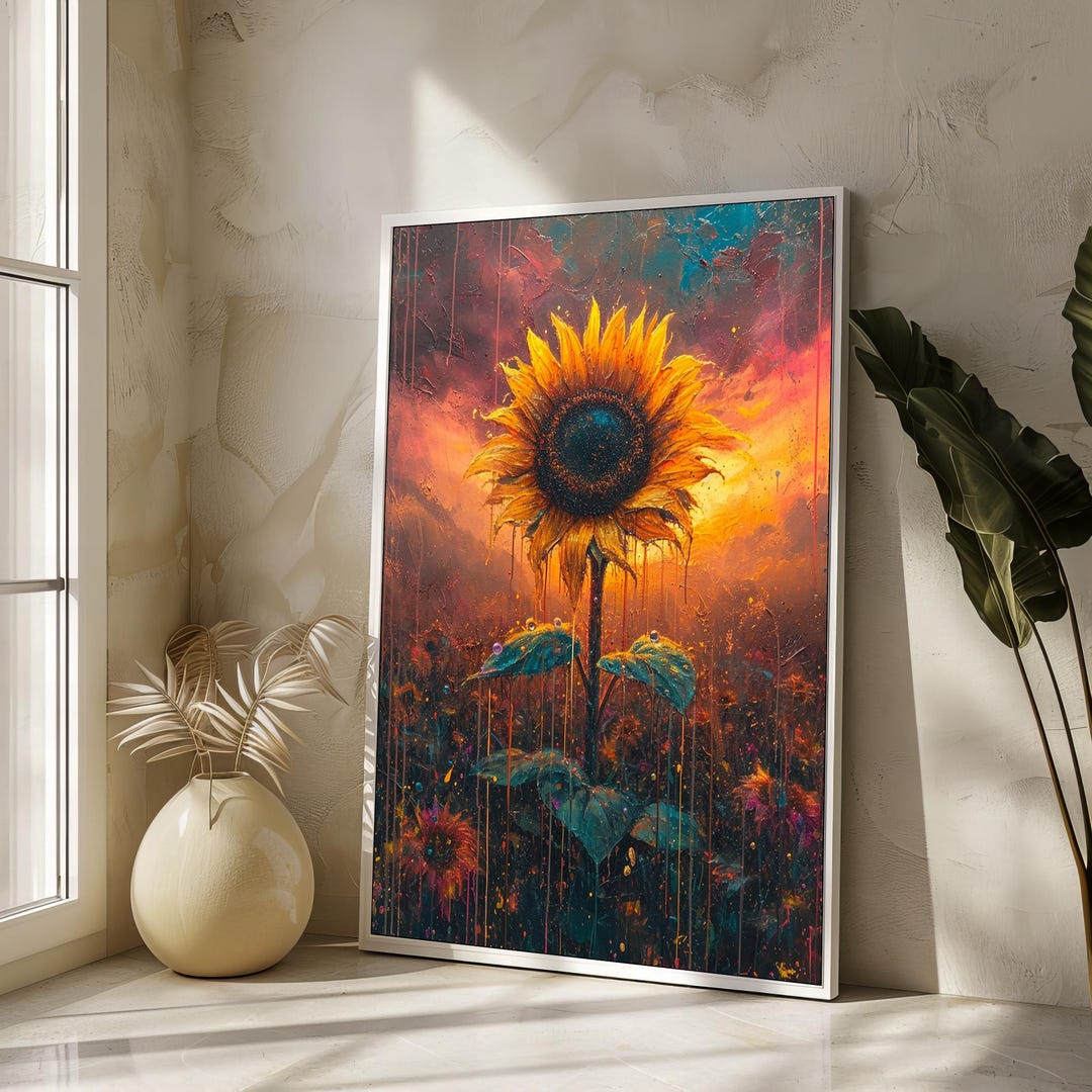 Sunset Majesty: Surreal Sunflower in Psychedelic Hues - Vibrant Canvas ...