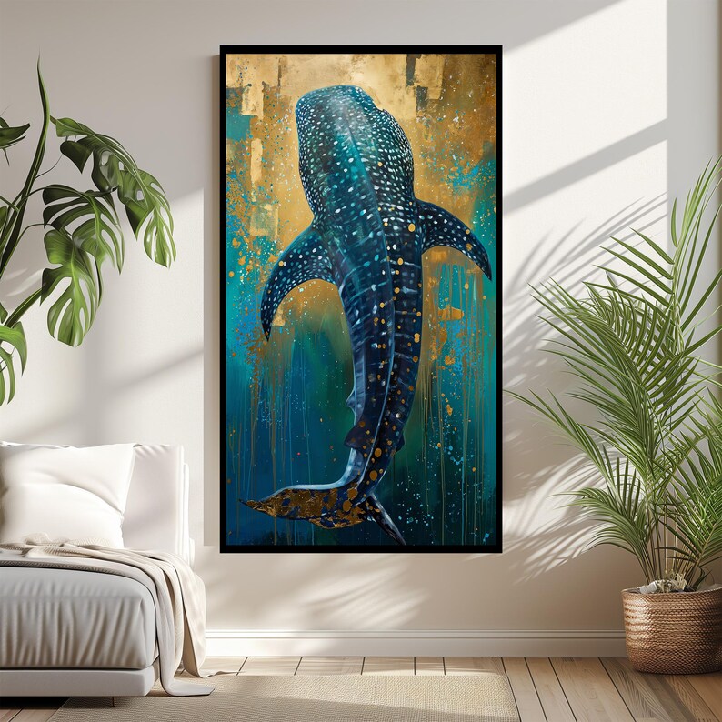Abstract Whale Shark Canvas Painting Gift - Modern Oceanic Wall Art ...