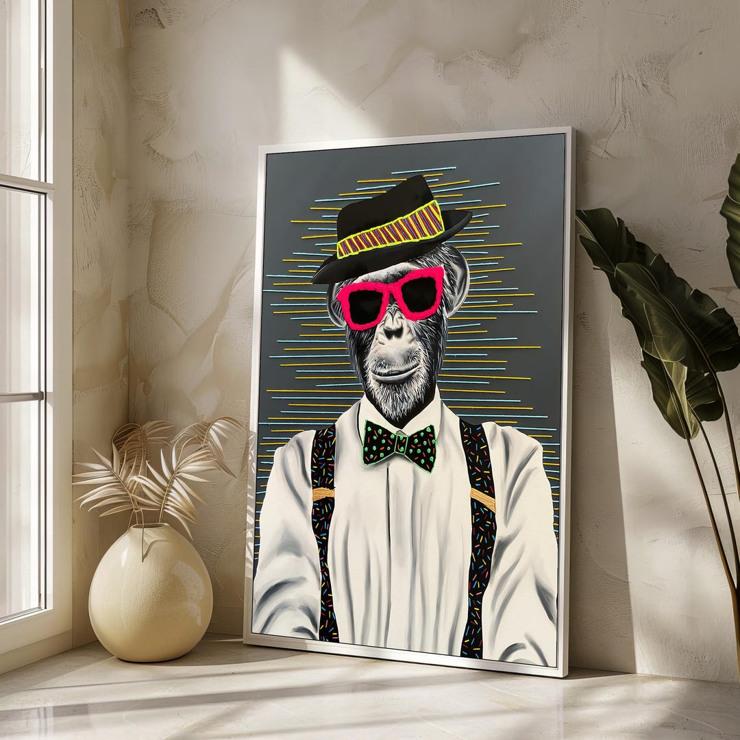 Cool Chimp in Retro Chic Canvas Painting, Funky Monkey With Hat and ...