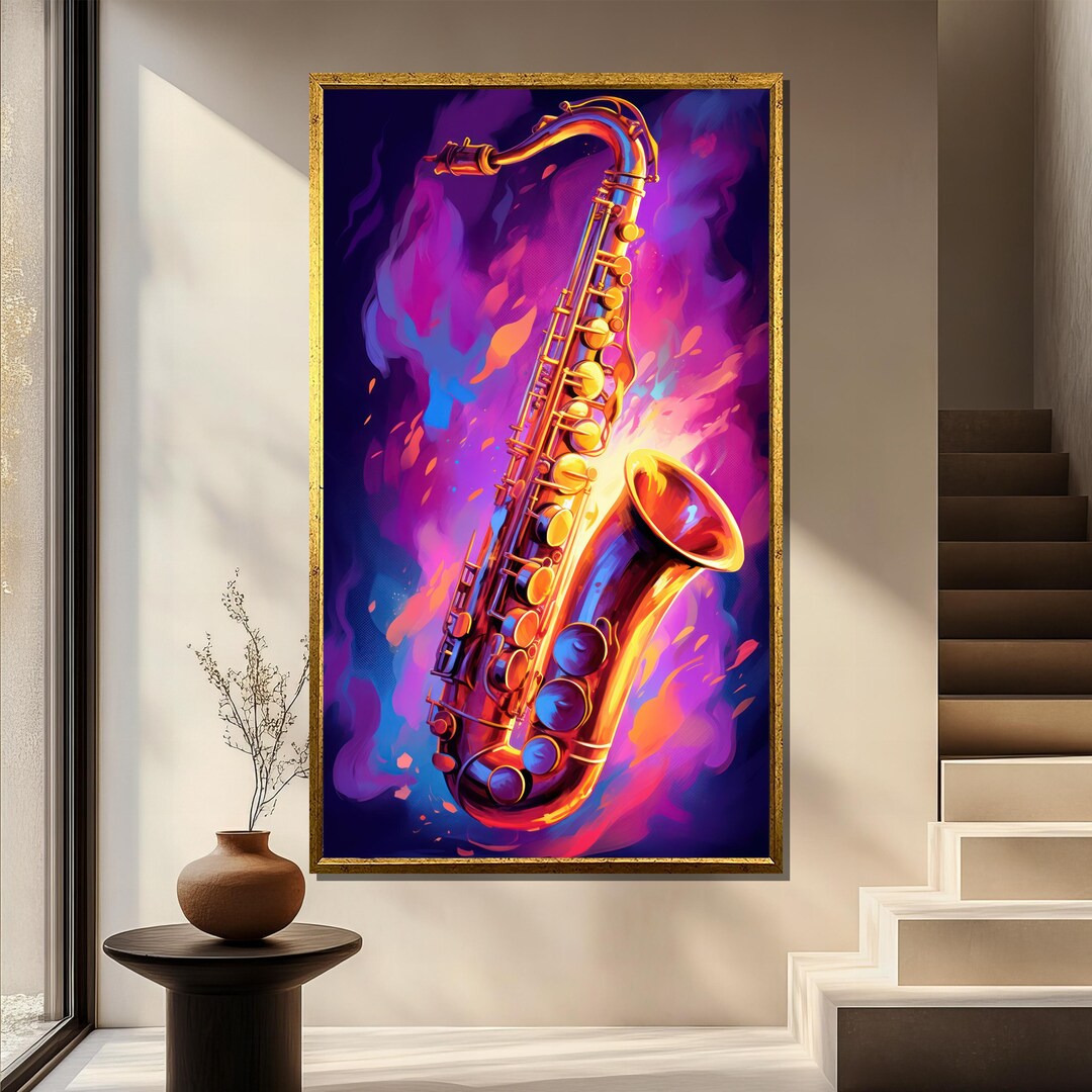 Saxophone Canvas Painting, Colorful Jazz Music Wall Art, Vibrant ...