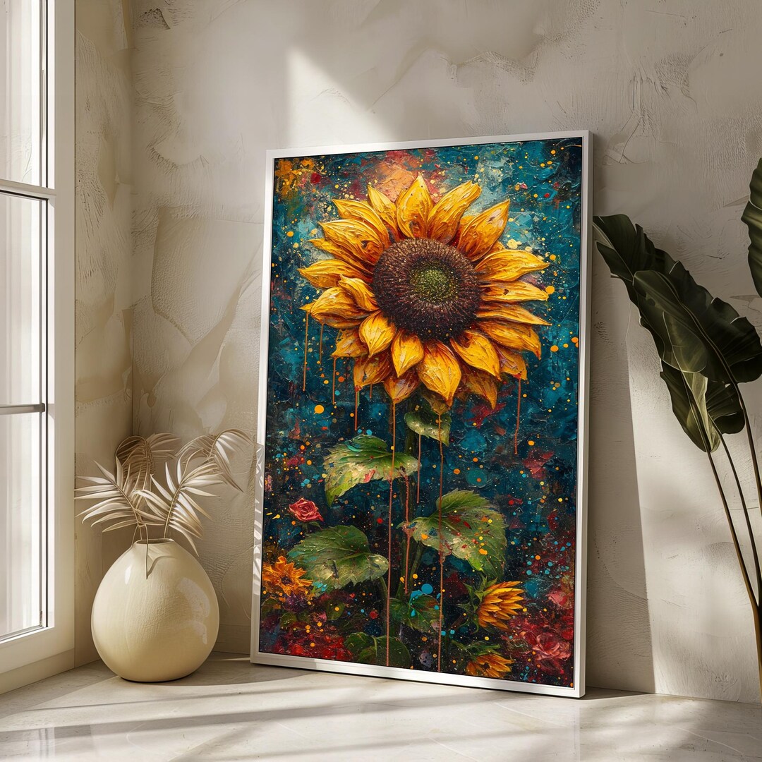 Splattered Sunshine: Surreal Sunflower in Bold Colors - Psychedelic ...