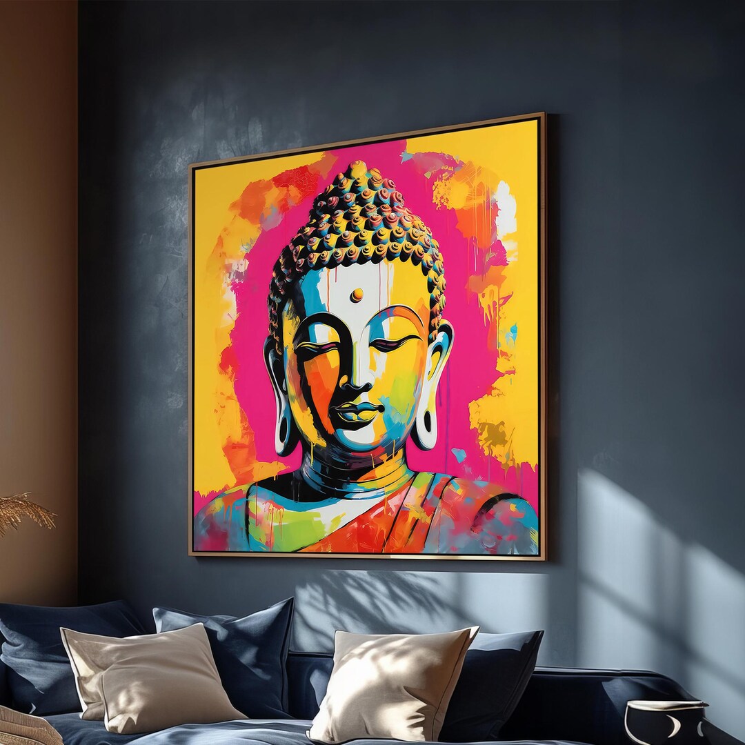 Bold and Vibrant Buddha Portrait: Contemporary Pop Art-inspired Canvas ...