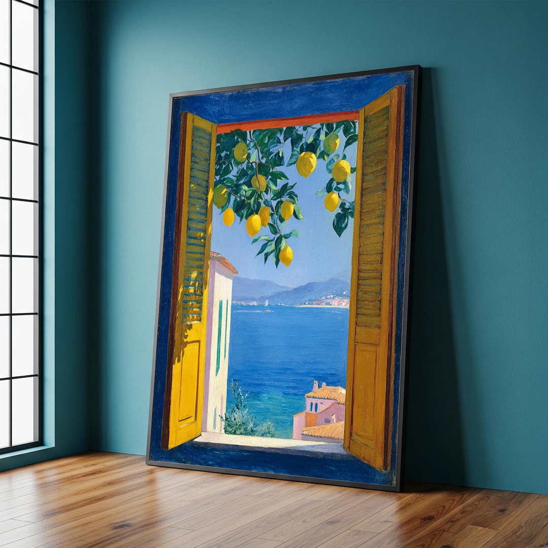 Lemon Tree Sea View Canvas Painting - Ready to Hang Coastal Wall Art ...