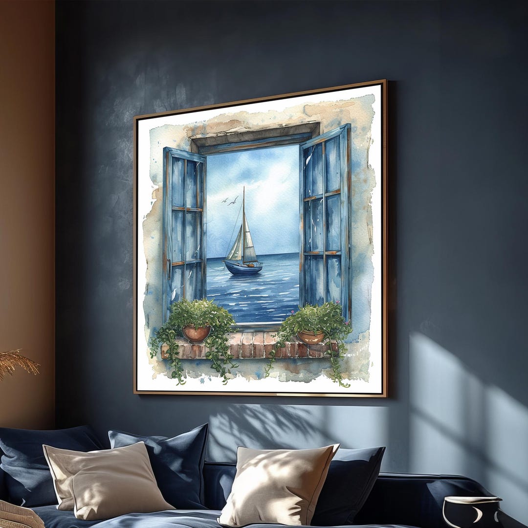 Window to the Sea: Tranquil Sailboat View Through an Open Window ...