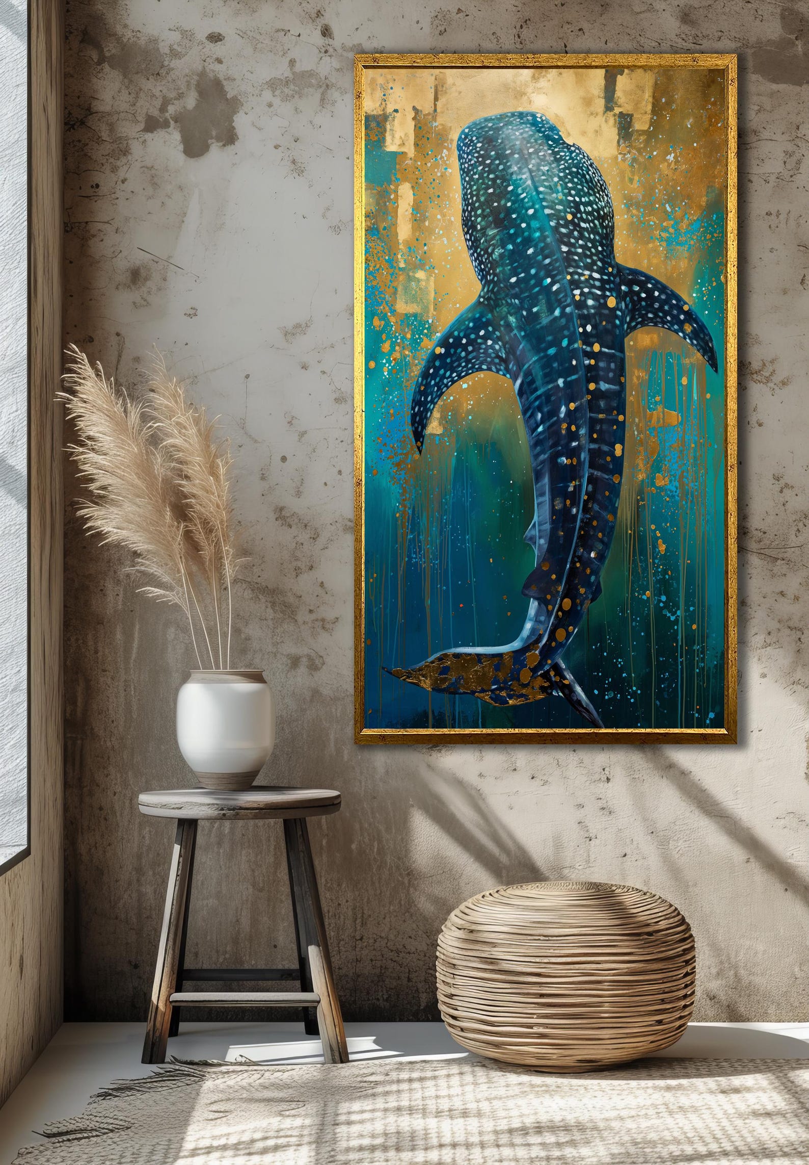 Abstract Whale Shark Canvas Painting Gift - Modern Oceanic Wall Art ...