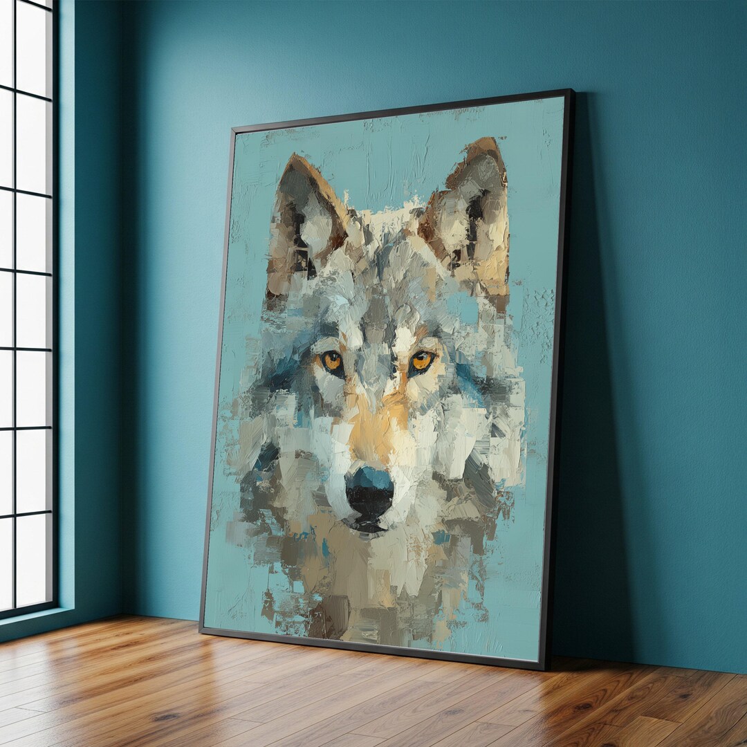 Abstract Wolf Portrait Canvas, Animal Wall Art, Modern Rustic Wildlife ...