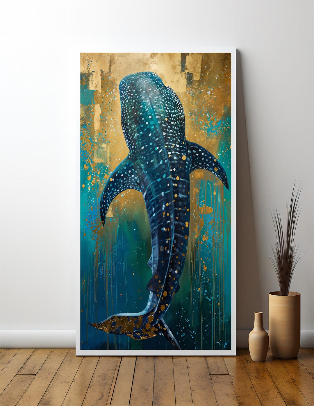 Abstract Whale Shark Canvas Painting Gift - Modern Oceanic Wall Art ...