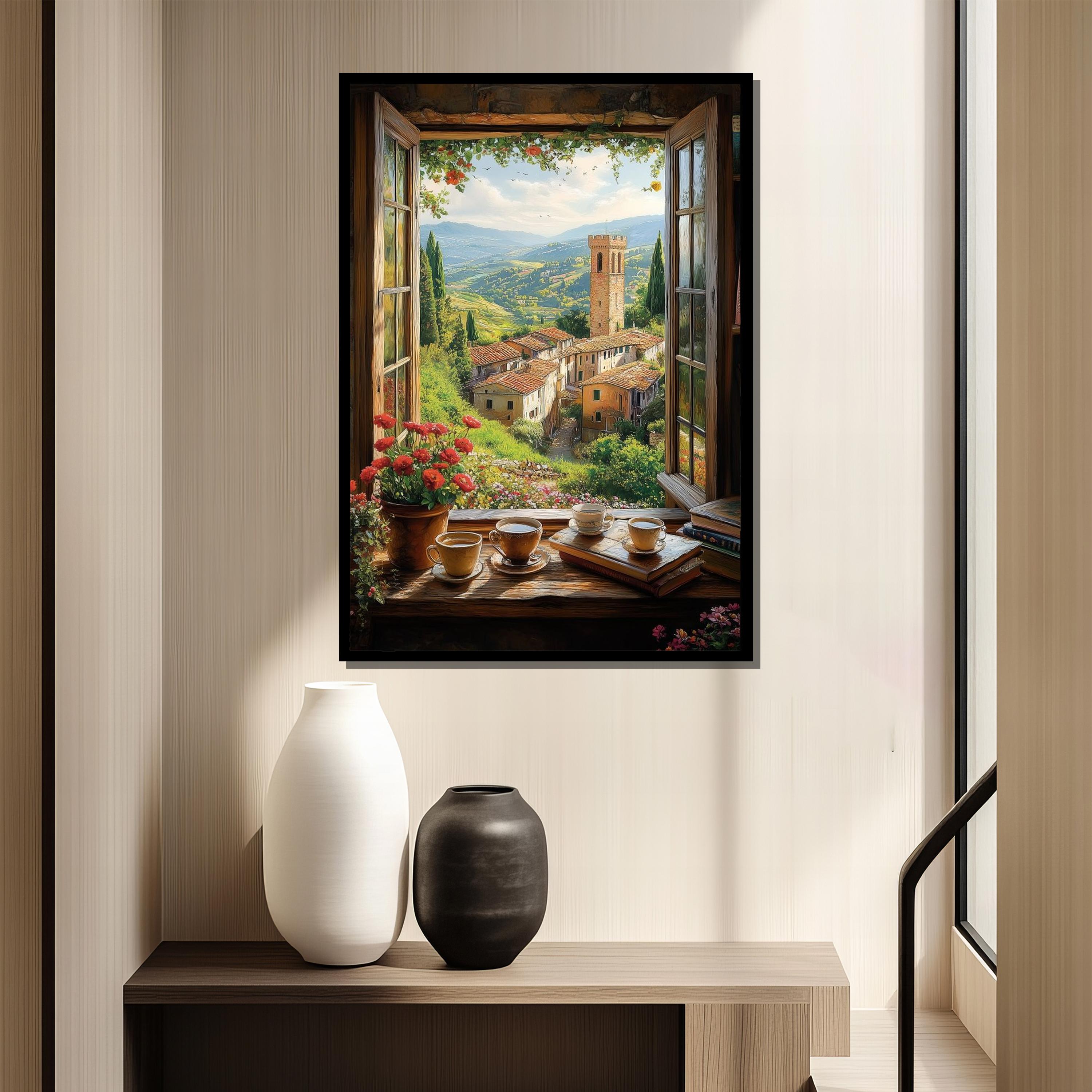 Tuscany Window View Canvas Painting – Ready to Hang Wall Art for ...