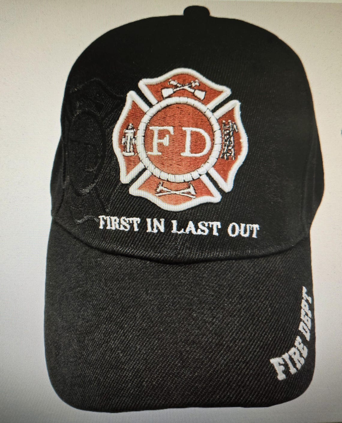 Fire Department First in Last Out Black Embroidered Cap - Etsy