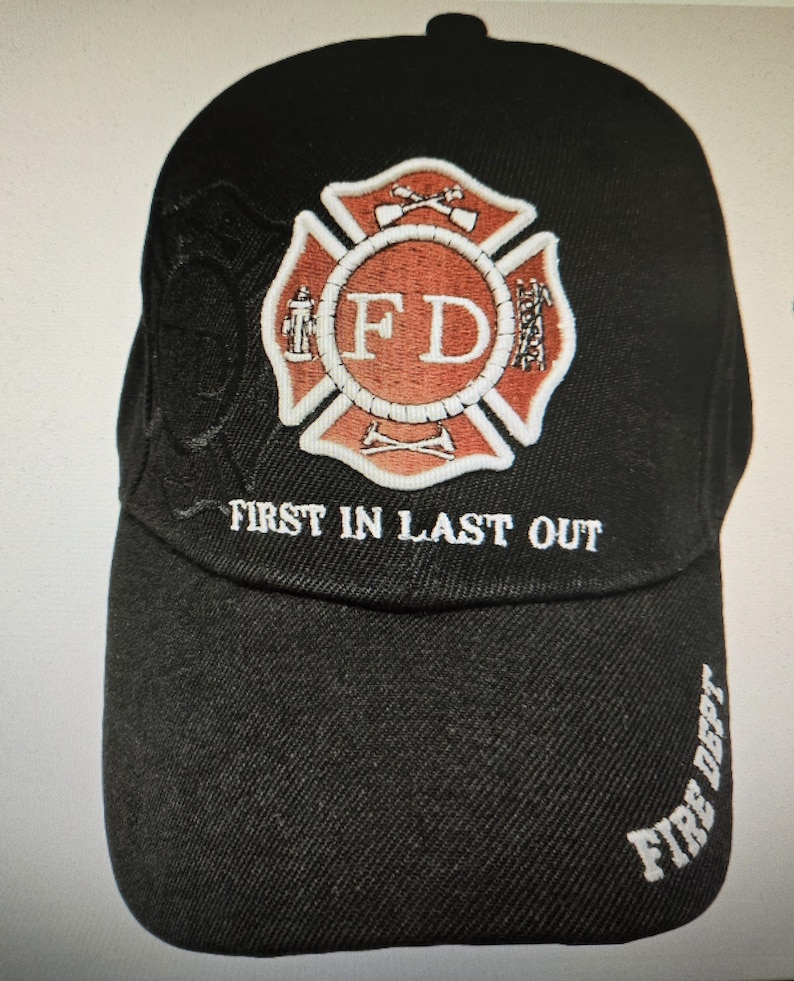 Fire Department First in Last Out Black Embroidered Cap - Etsy