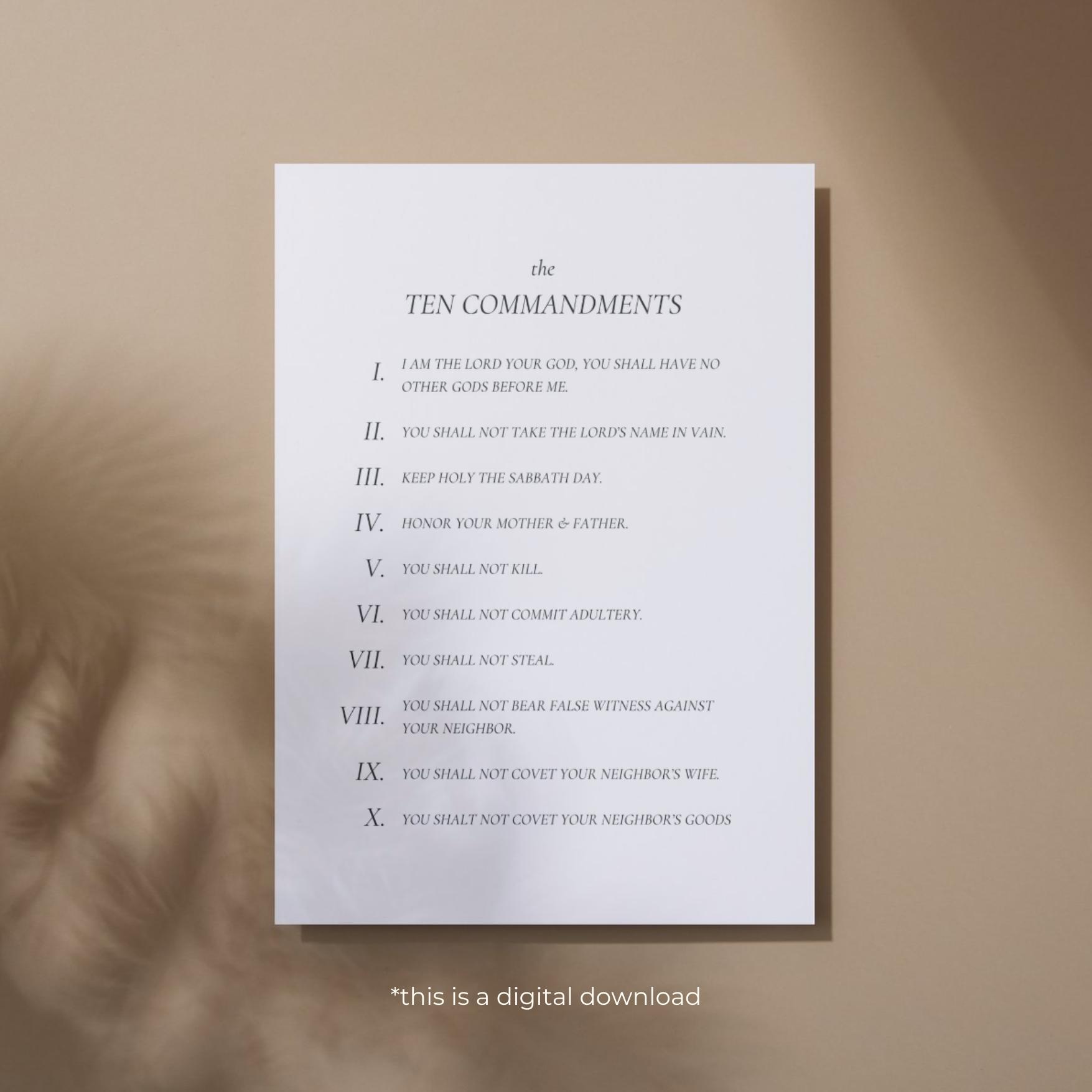 Ten Commandments Digital Download, Catholic Home Art, Catholic Wall ...