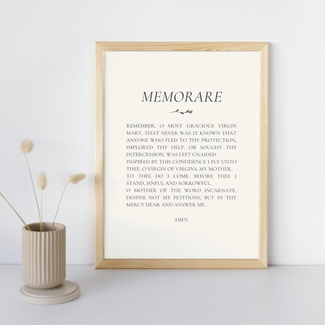 Memorare Prayer Poster, Catholic Prayer Poster, Catholic Prayer Print ...