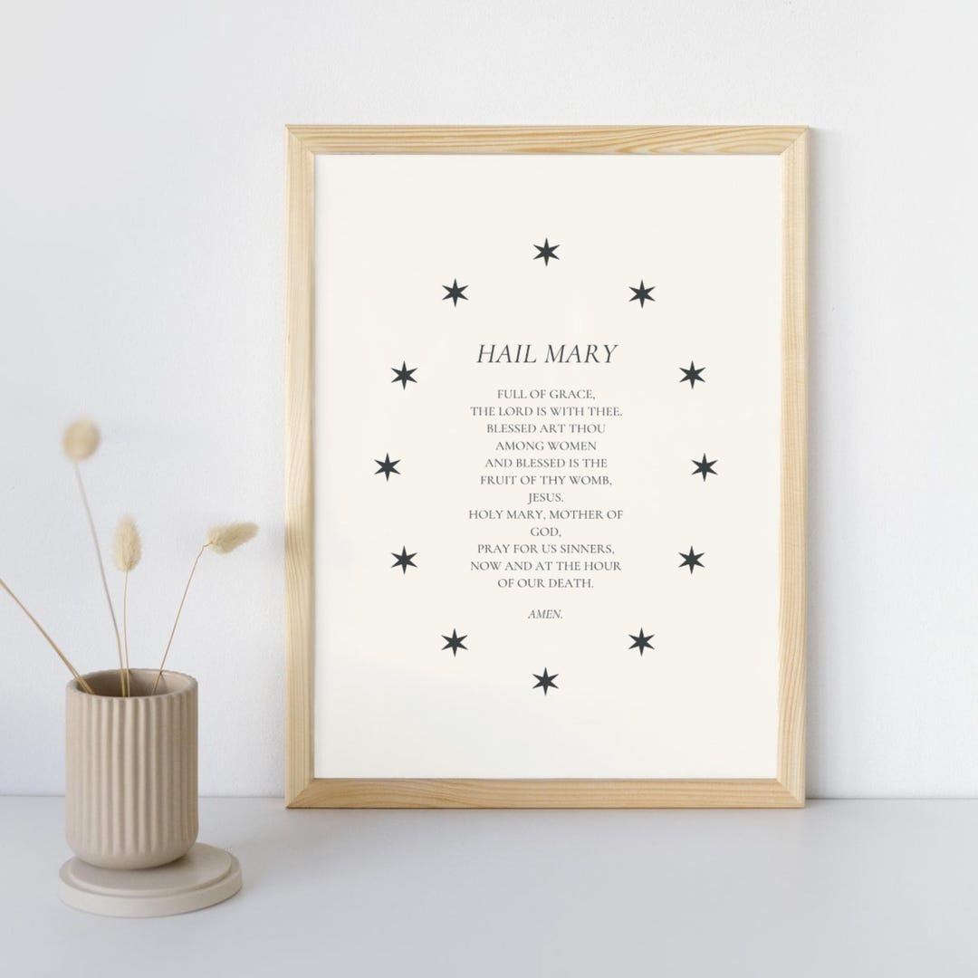 Hail Mary Prayer Poster, Catholic Prayer Poster, Catholic Wall Art ...