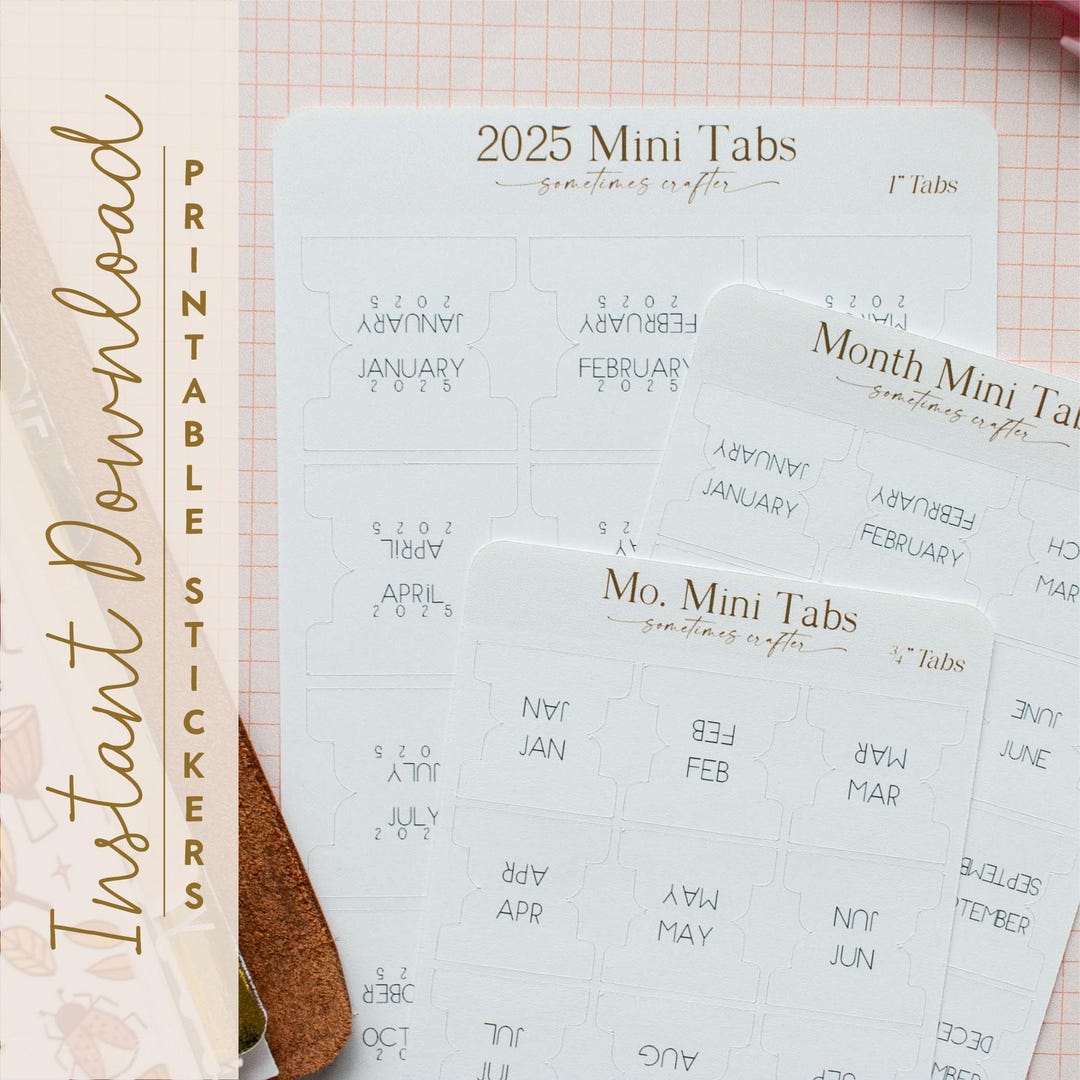 Printable 2025 Modern Mini Monthly Tabs | 2025 Mini Minimalist Tab ...