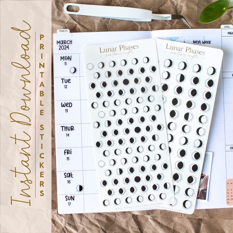 Printable Moon Phases Planner Sticker Sheets| Planner Stickers ...