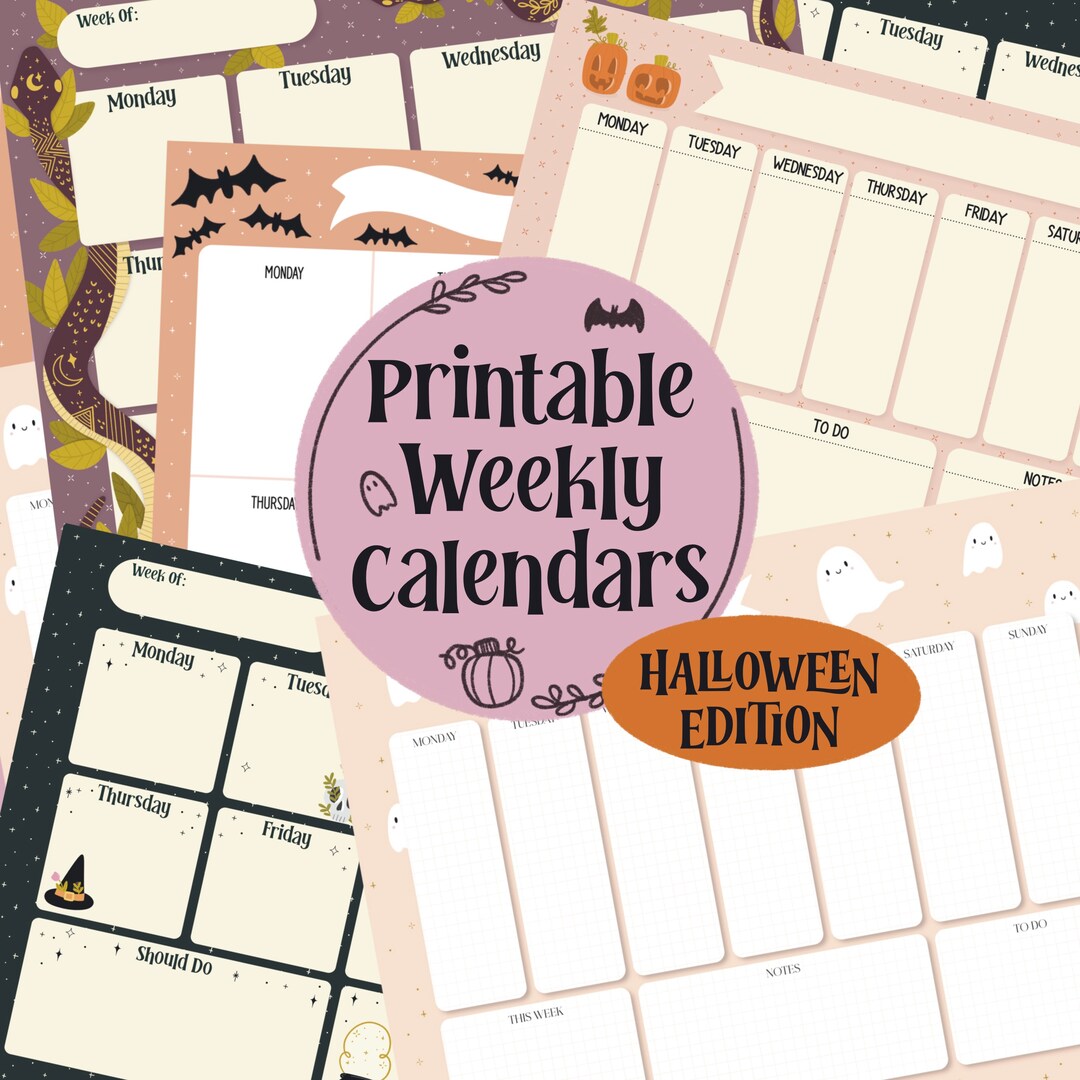 Printable Halloween Weekly Calendar: Undated Autumn Planner (PDF) - Etsy