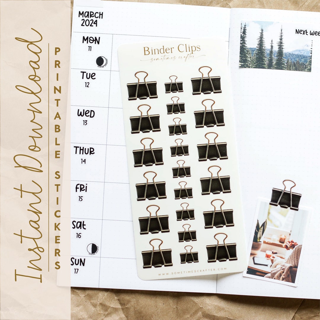 Printable Binder Clip Sticker Sheet| Planner Stickers | Instant ...