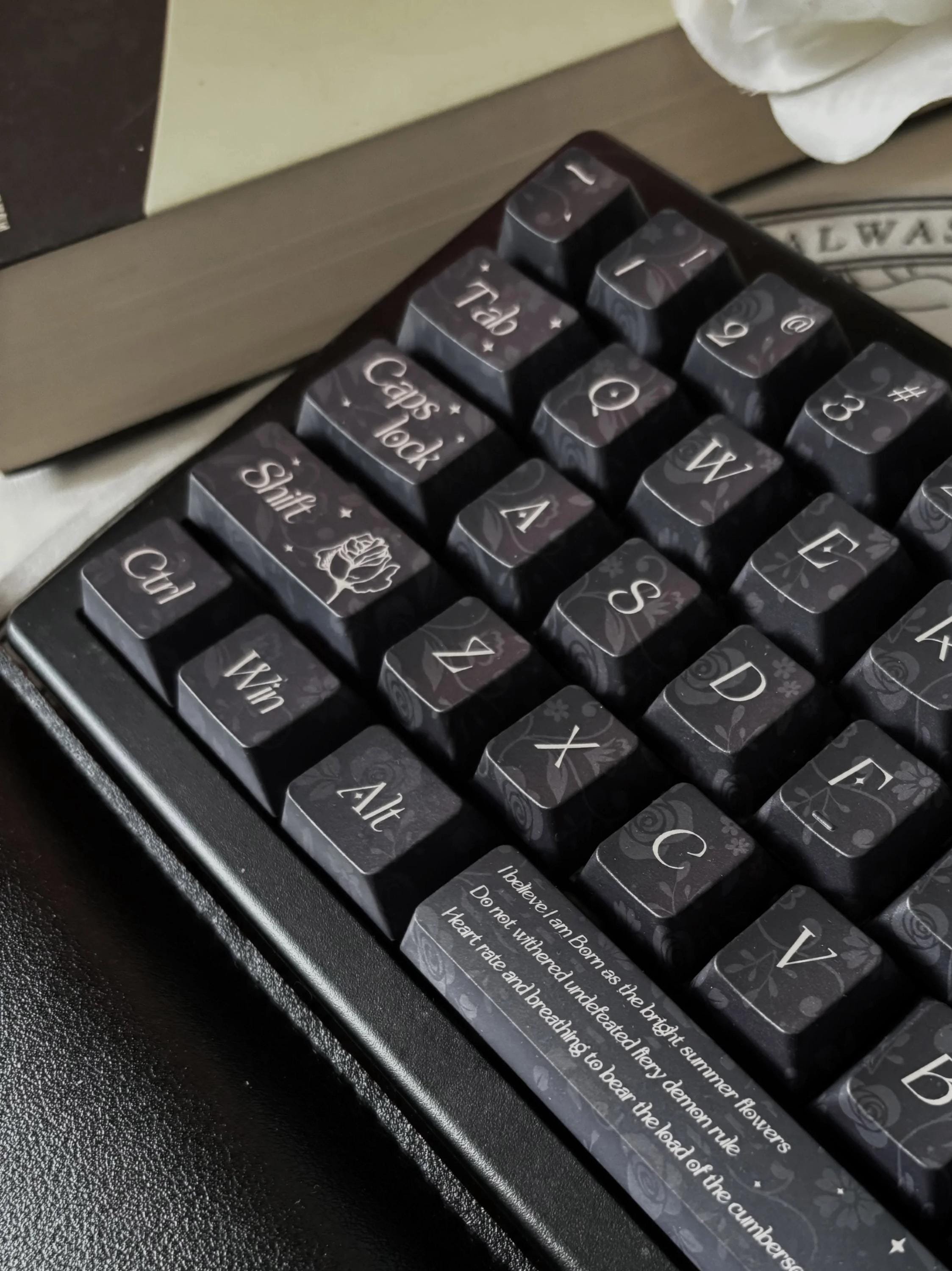 Jet Black Rose Keycaps | Cherry Profile Keycap Set | PBT Material ...
