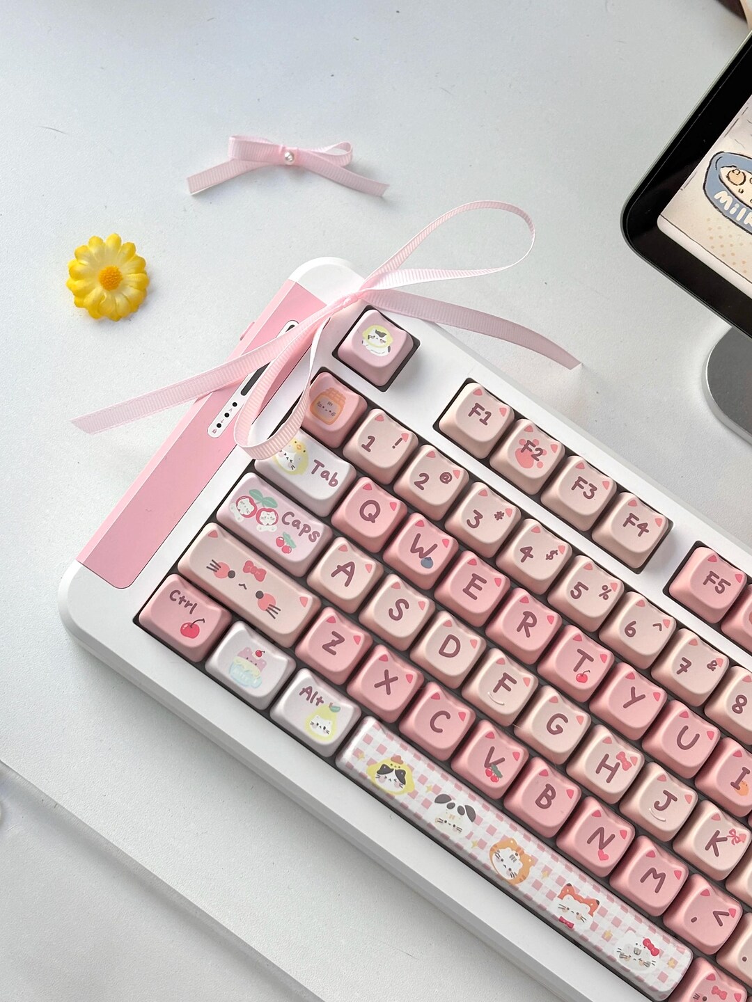 Pink Meow Keycaps | MOA Profile Keycap Set | PBT Material | Keycaps for ...