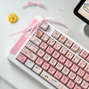 Pink Meow Keycaps | MOA Profile Keycap Set | PBT Material | Keycaps for ...