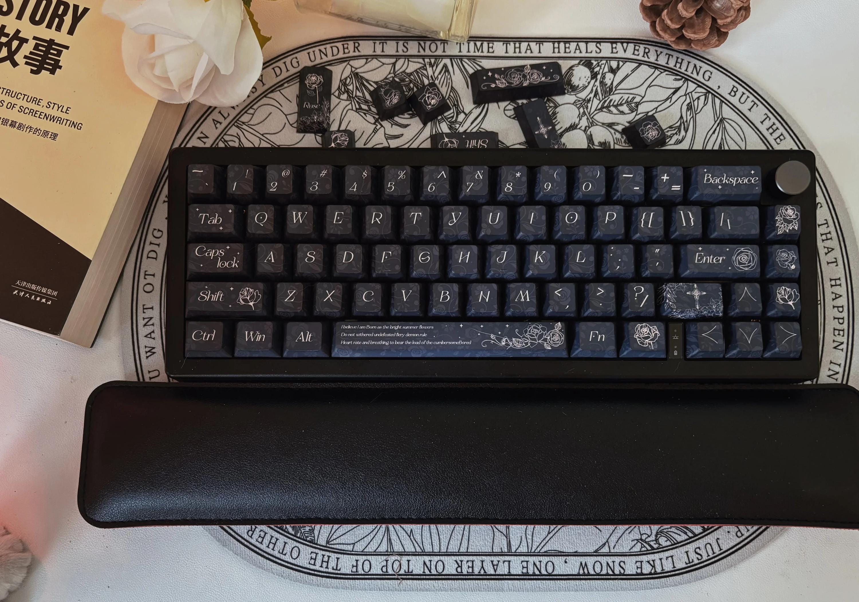 Jet Black Rose Keycaps | Cherry Profile Keycap Set | PBT Material ...