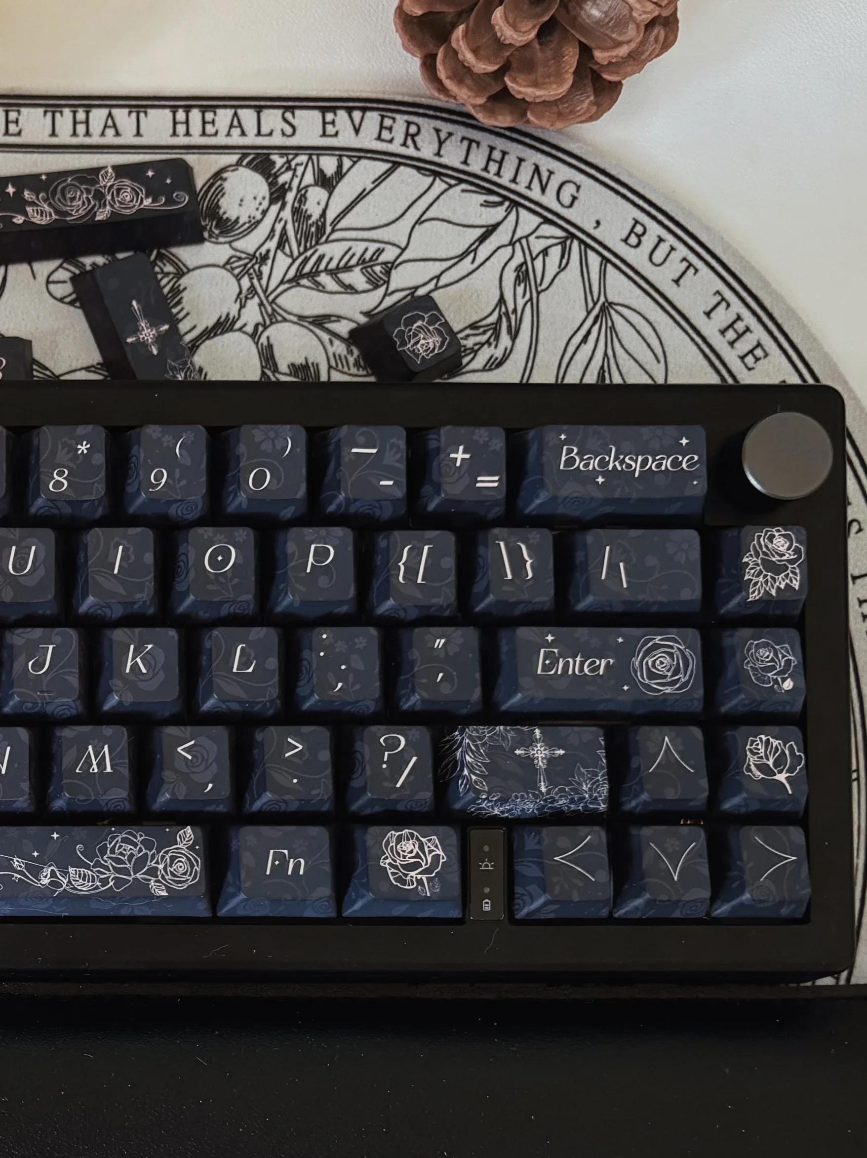 Jet Black Rose Keycaps | Cherry Profile Keycap Set | PBT Material ...