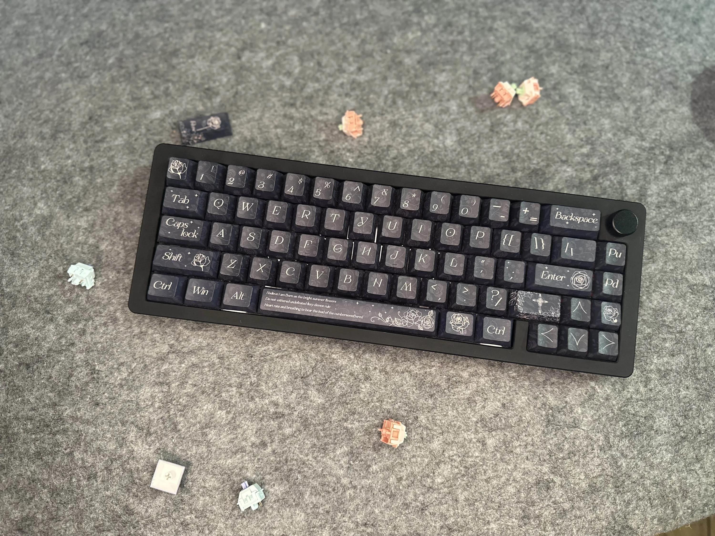 Jet Black Rose Keycaps | Cherry Profile Keycap Set | PBT Material ...