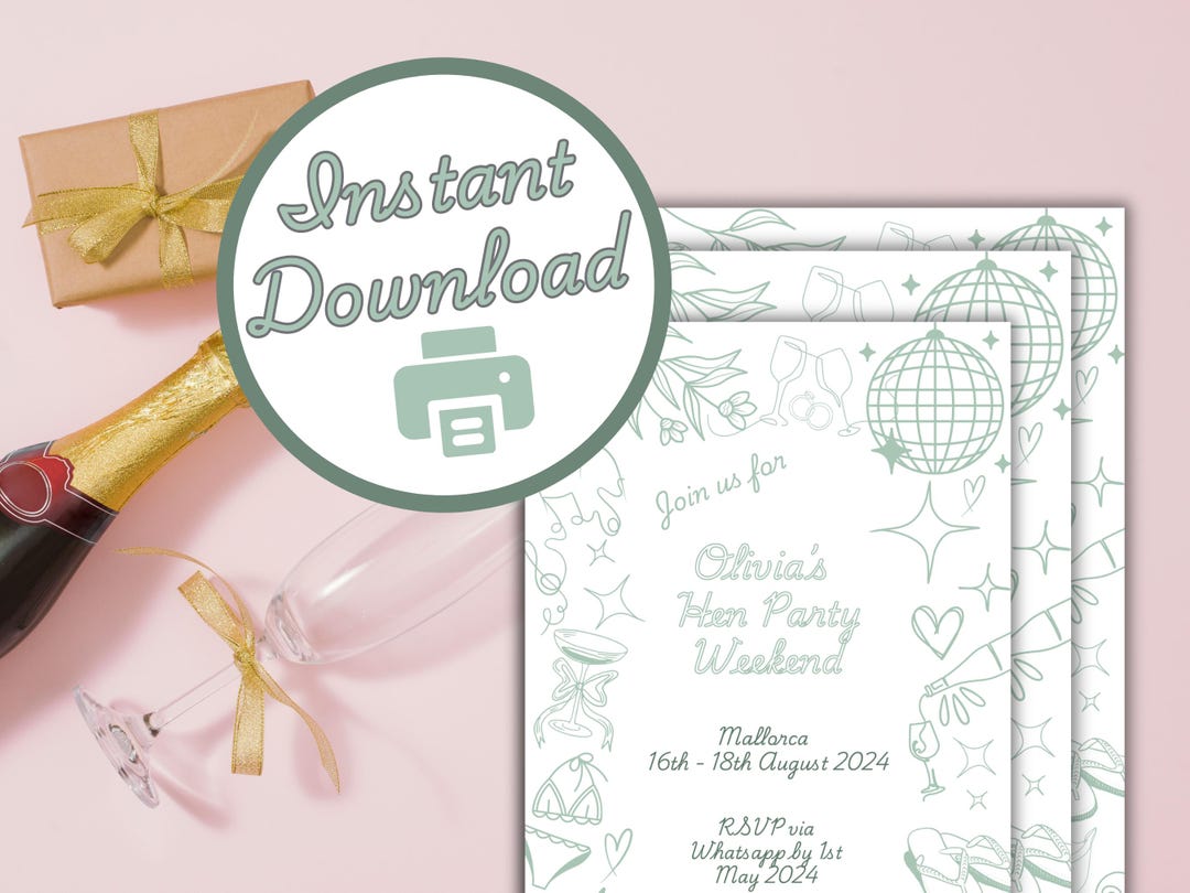 Sage Green Line Drawing Hen Party Template Bundle - Etsy