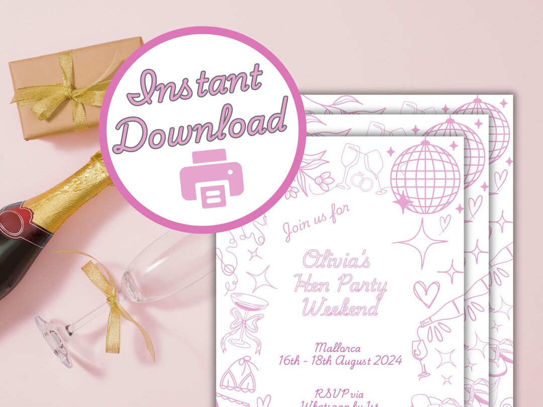 Pink Line Drawing Hen Party Template Bundle - Etsy