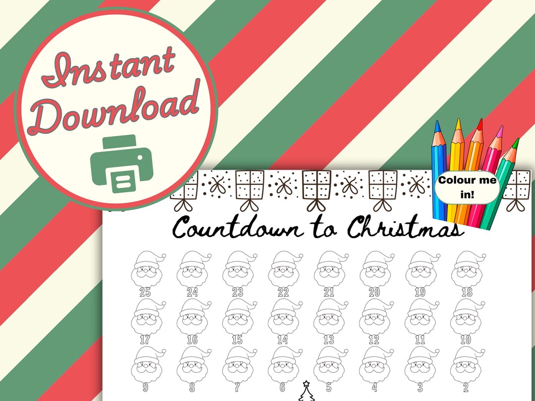 Christmas Countdown Colouring (santa) - Etsy