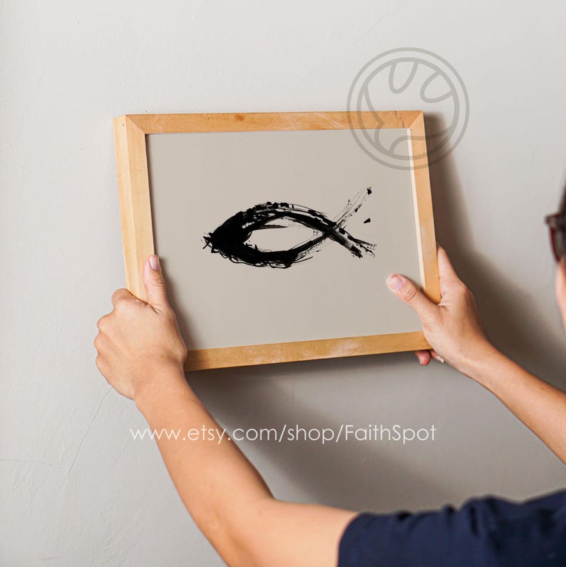 Christian Fish Symbol ICHTHYS Minimalist Christian Wall Art - Etsy