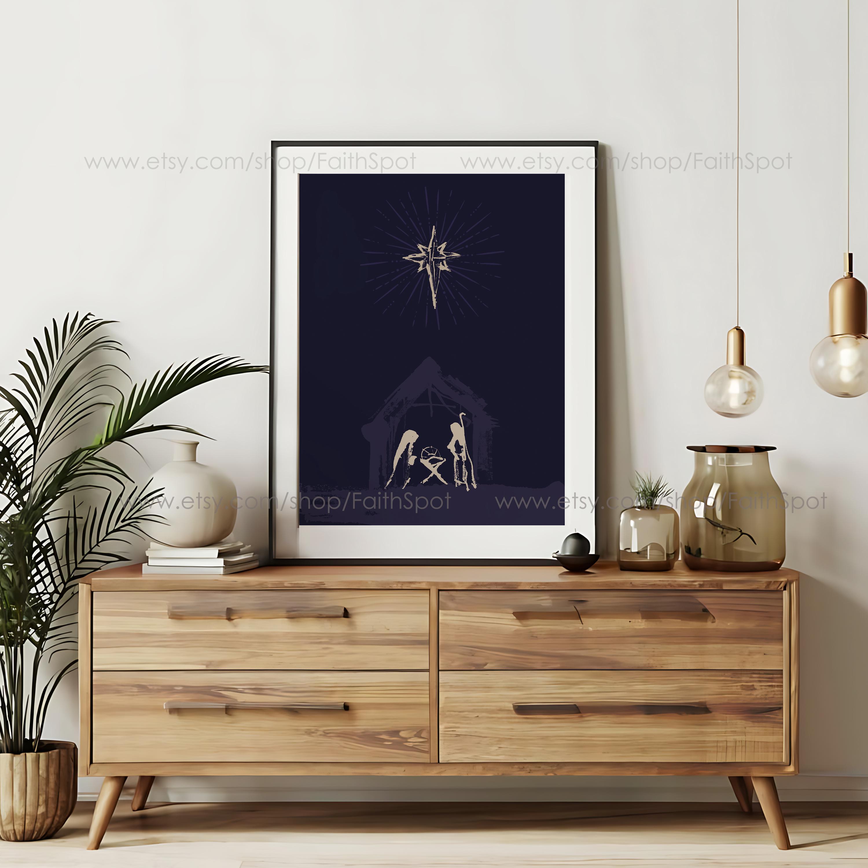 Baby Jesus in Manger Nativity Scene Print, Holiday Decor, Modern and ...
